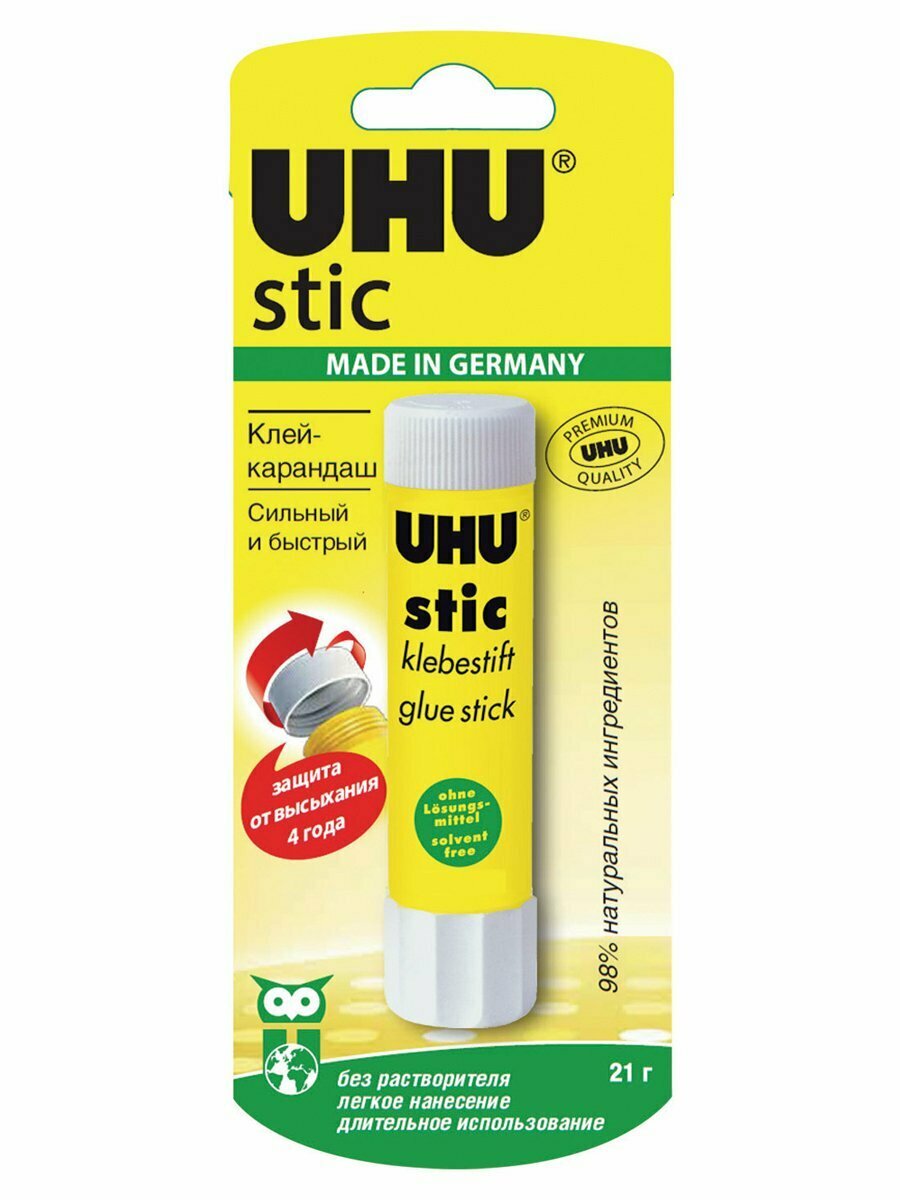 Клей-карандаш UHU STIC цвет белый, произведен в Германии 21 г, 1 шт. в блистере