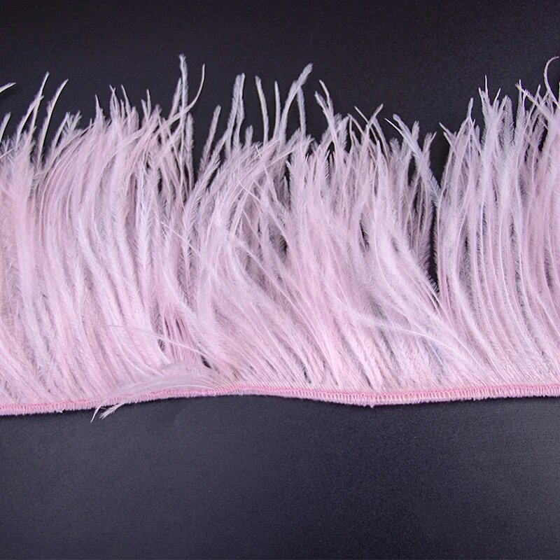 Бахрома из страусиных перьев 1 метр Розовый, 10-15cm, Светло-розовый