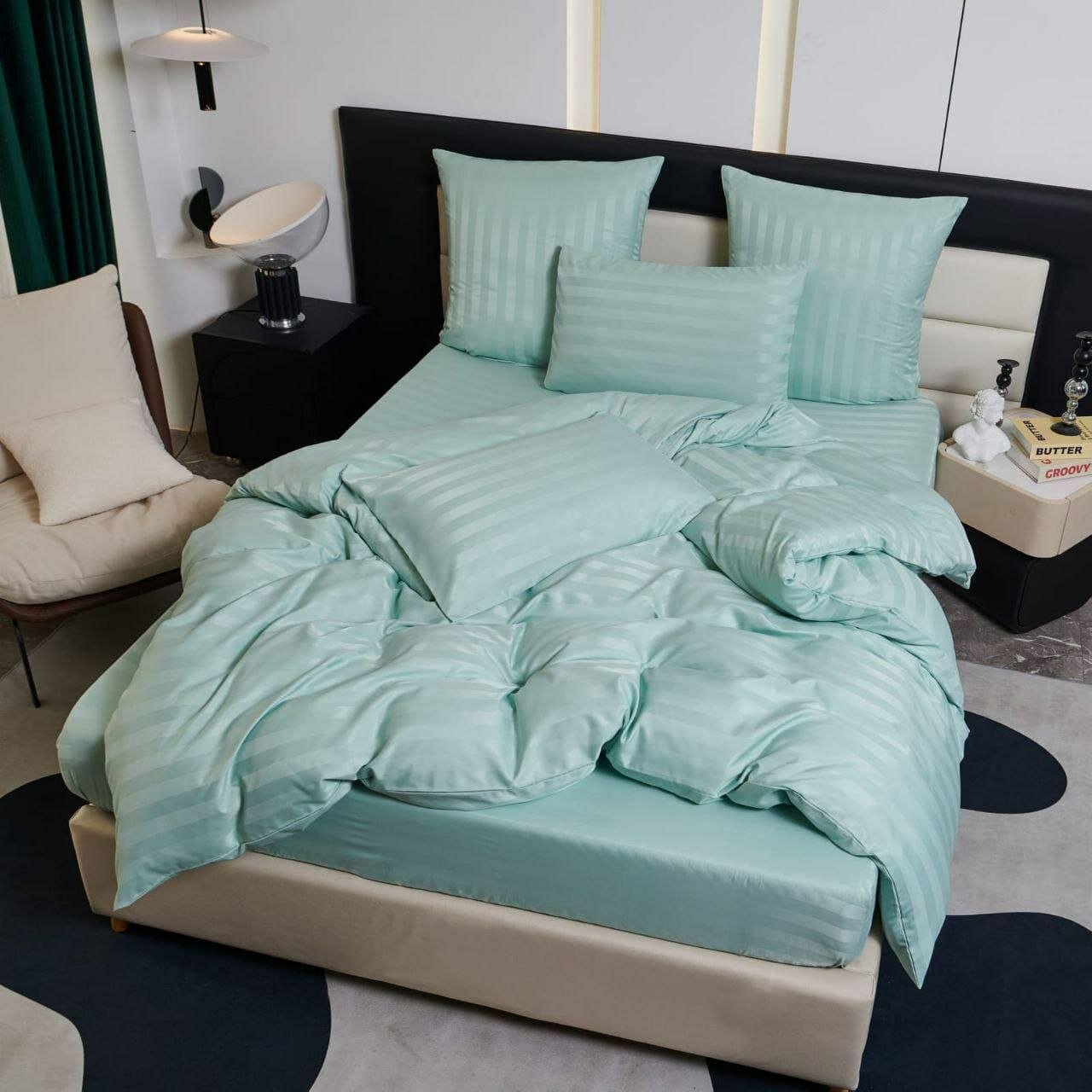 Комплект постельного белья евро Candies, Страйп Сатин, Бирюзовый