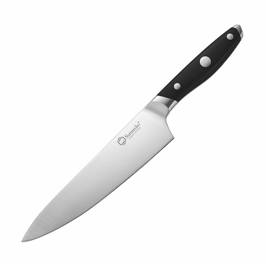 Нож шеф-повара из стали 1.4116 (9cr18CoMOV) Sunnecko 8 Inch Chef Knife HRC56+-2 (Star Black) черный