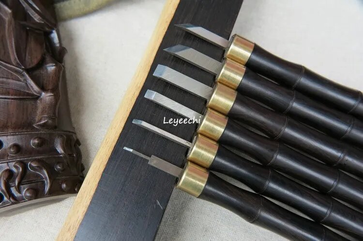 Стамеска по дереву Leyeechi 4mm flat, SK5 сталь, рукоятка из черного дерева