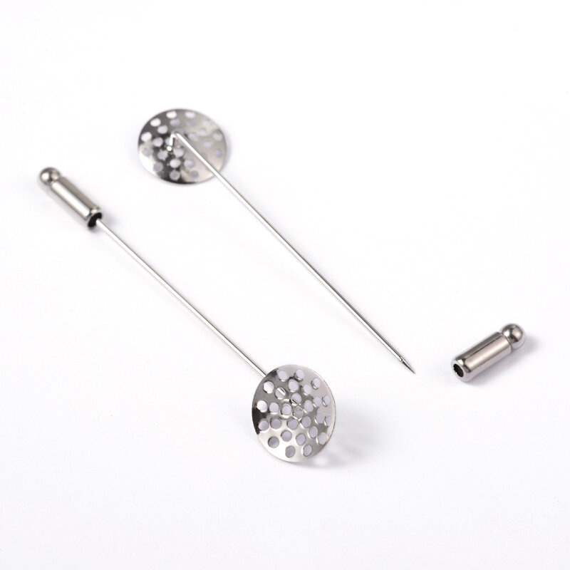 Основа для булавки-броши, 66мм, с ситечком 14мм, базовый материал - латунь, стального цвета, 2 шт.