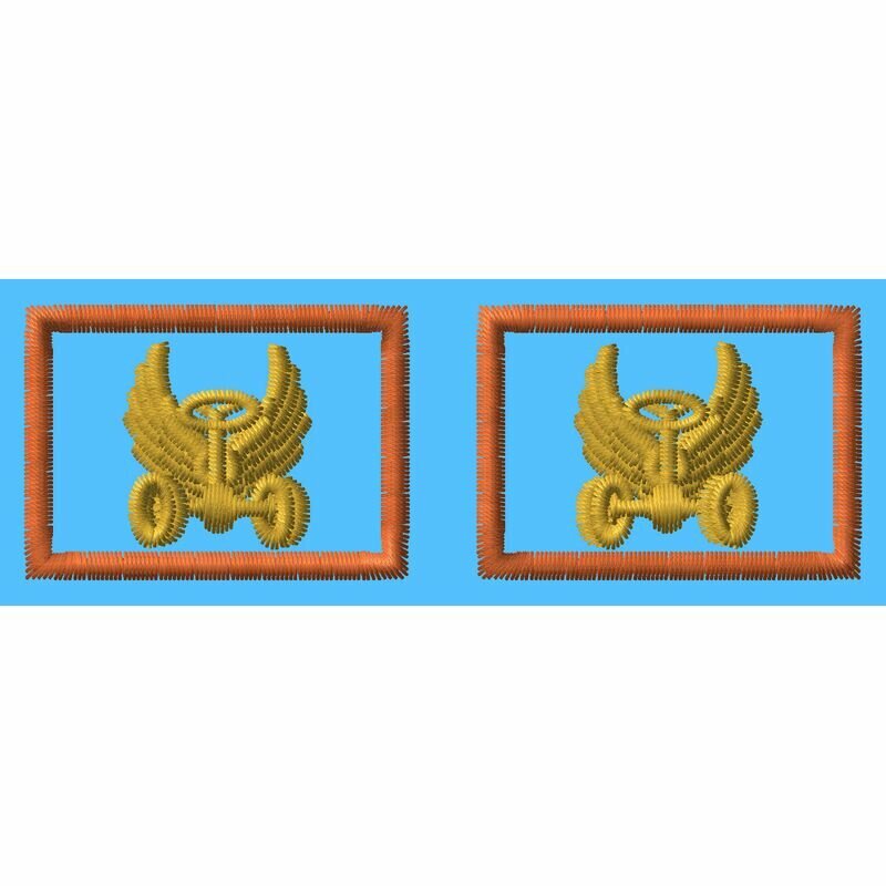 Петлицы Автомобильных войск с оранжевой рамкой генштаб. С липучкой. Размер 35x25 мм по вышивке.