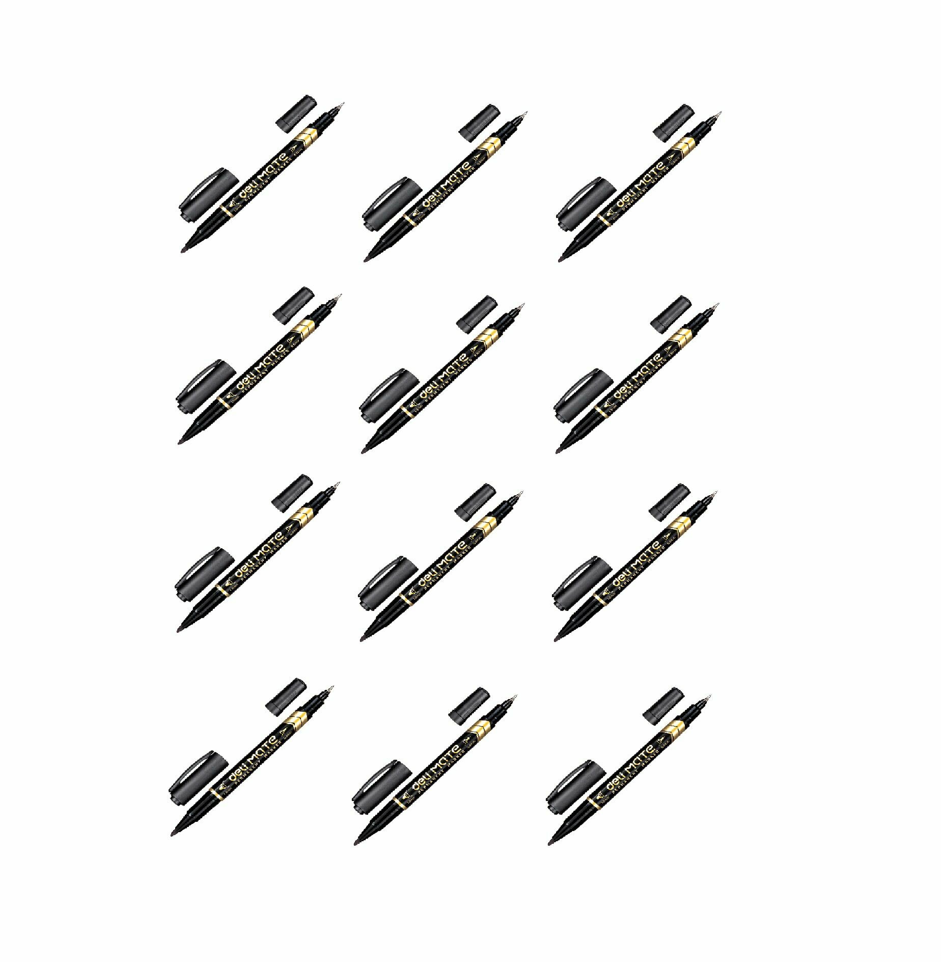 Deli Маркер перманентный двусторонний Mate, толщина линии 0,5-1 мм, черный, 12 уп