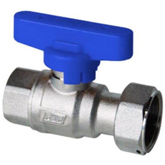 Кран шаровой Far 3/4" ВР - 1" накидная гайка, хромированный, (бабочка, син.)