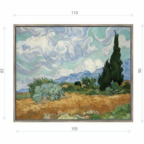 Картина Декор Депо Винсента Ван Гога Пшеничное поле с кипарисами Матовый холст в раме 90х110 см
