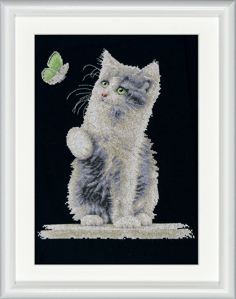 Набор для вышивания Dutch Stitch Brothers #DSB024A Кот и бабочка, Счетный крест, 24 х 34 см