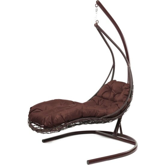 Подвесное кресло M-group лежачее, с ротангом коричневое, коричневая подушка