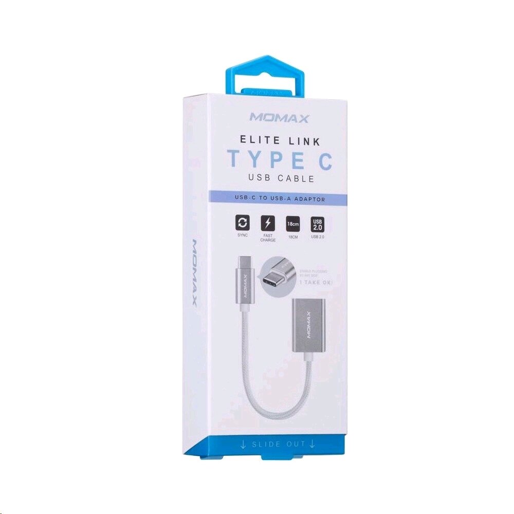 Кабель Momax Elite Link USB Type C To USB-A 18 см серебристый (DTAF1)