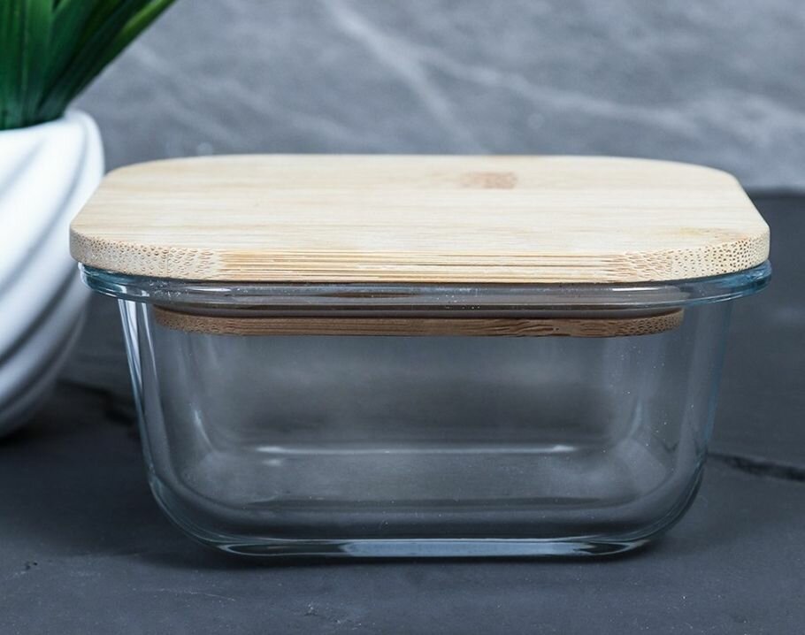 Контейнер квадратный 800 мл. крышка бамбук /S-800Z/стекло арт. 712597