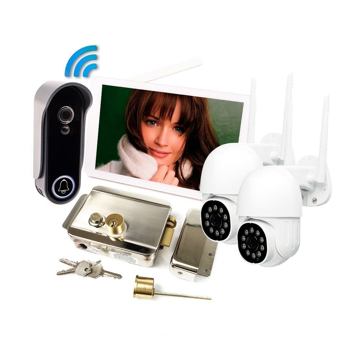 Комплект Wi-Fi видеодомофон TUYA с аккумулятором и электромеханический замок AX042 - SkyNet-1100-Tuya (1+2+AX042)-Tuya (Q25315SKY) ДВЕ уличные 5mp п