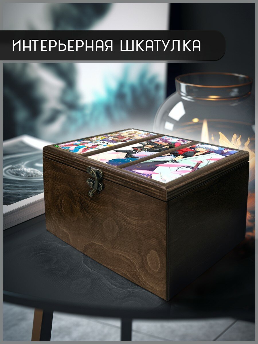 Шкатулка интерьерная "Тройная" для украшений универсальная 22x17x12 см Аниме Гинтама (Gintama, аниме, Гинтоки, Симпати, Садахару, Элизабет) - 826