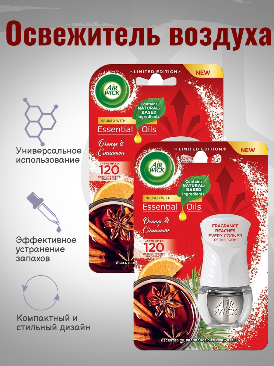 Airwick электрический аромадиффузор для дома, освежитель воздуха Глинтвейн 19 мл 2шт