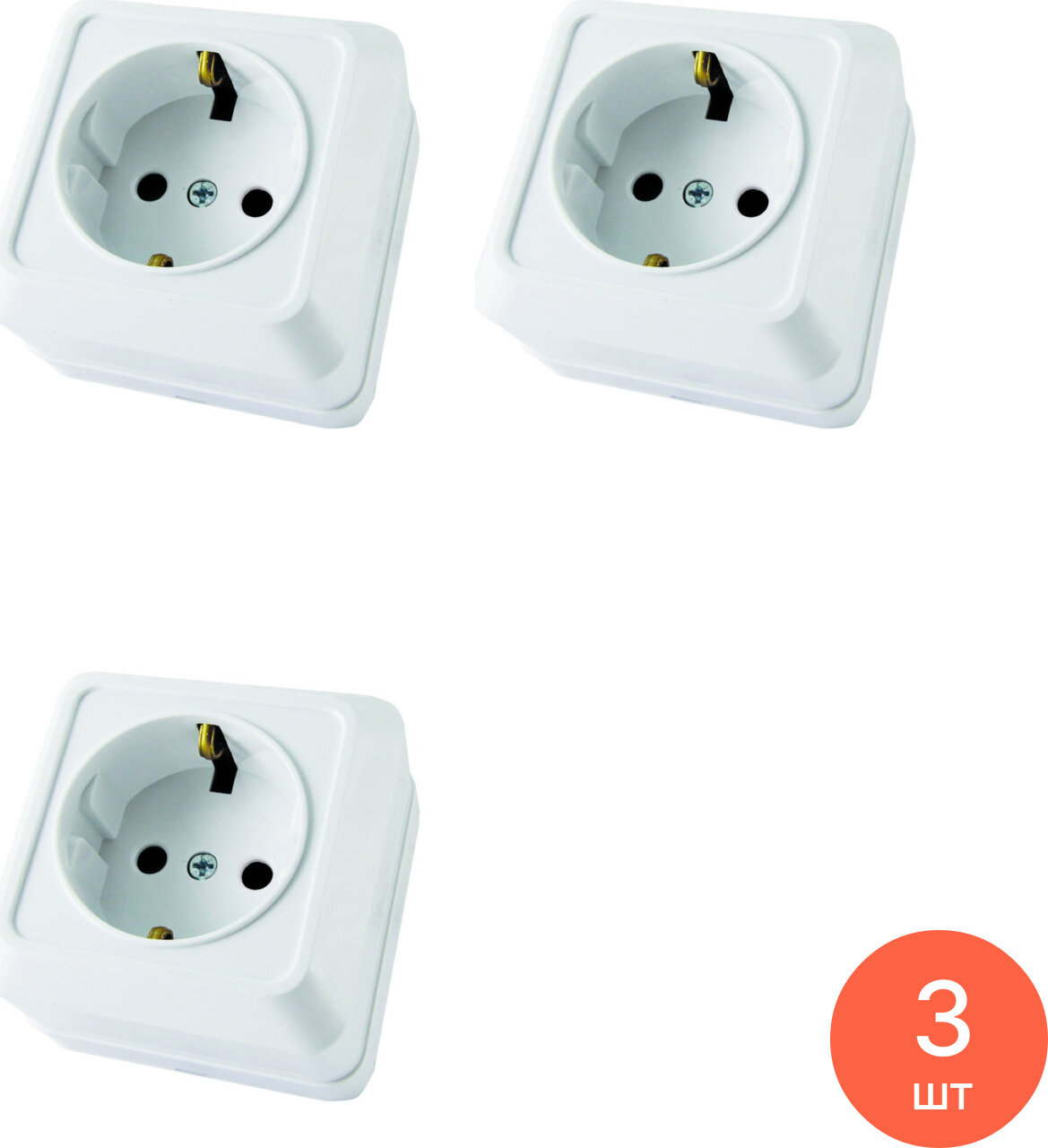 Розетка силовая штепсельная TDM Electric / ТДМ Электрик Ладога 2П+З ОП, 16А 250В IP20, белая керамика с заземляющими контактами, SQ1801-0111 / электрооборудование (комплект из 3 шт)