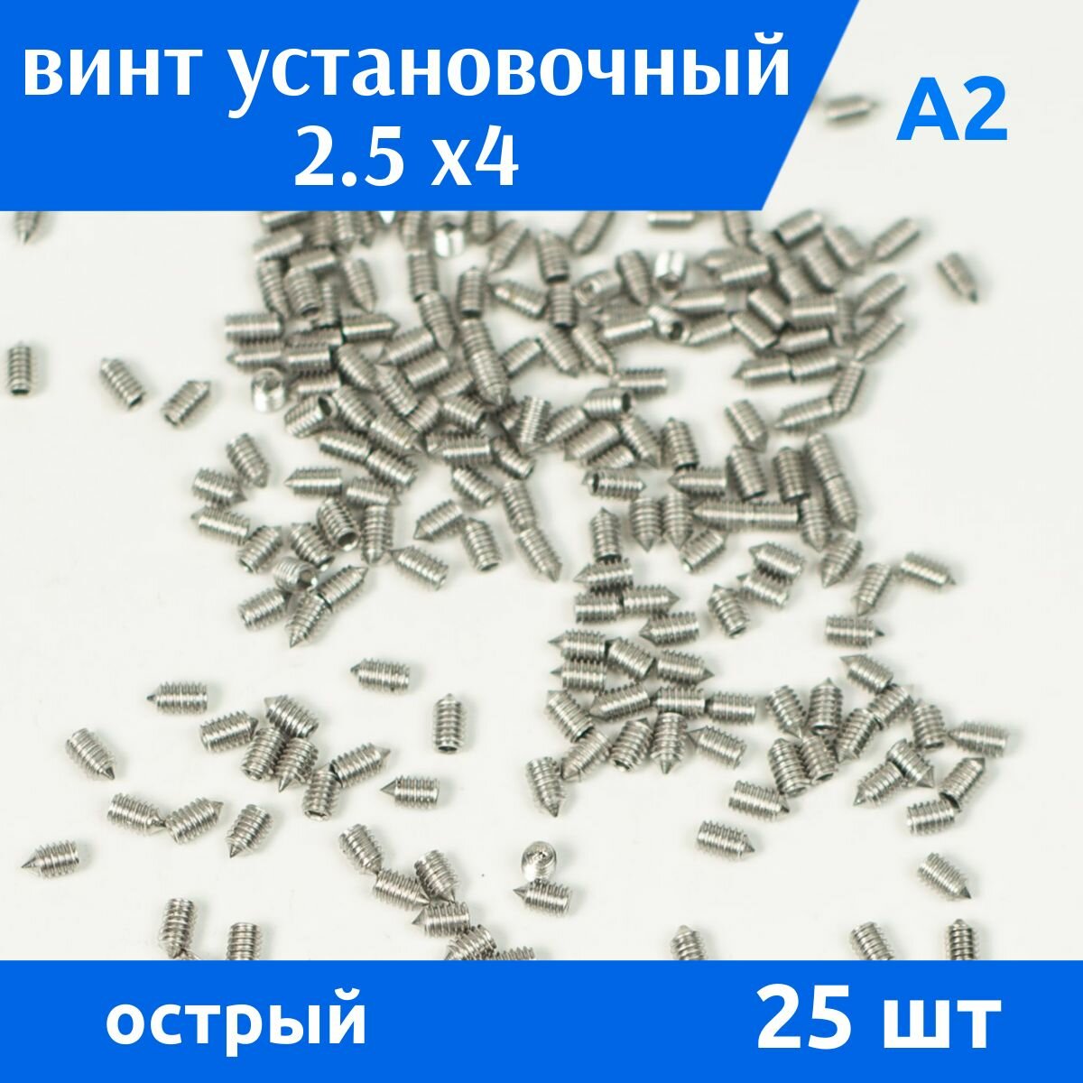 Винт DIN 914 М 2,5х4 установочный А2, 25 шт
