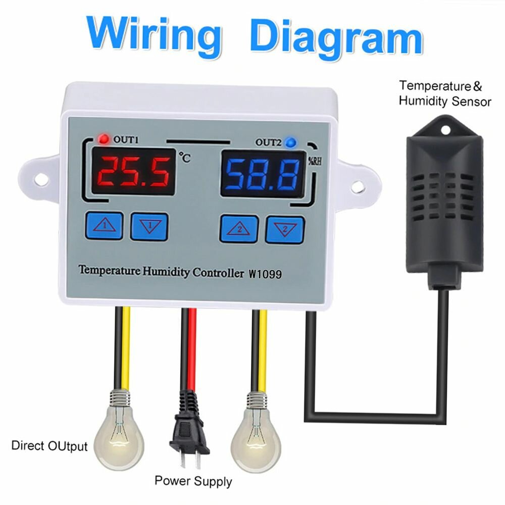 Двойной контроллер температуры и влажности для холодильника, термостат, гигростат W1099 AC110-220V