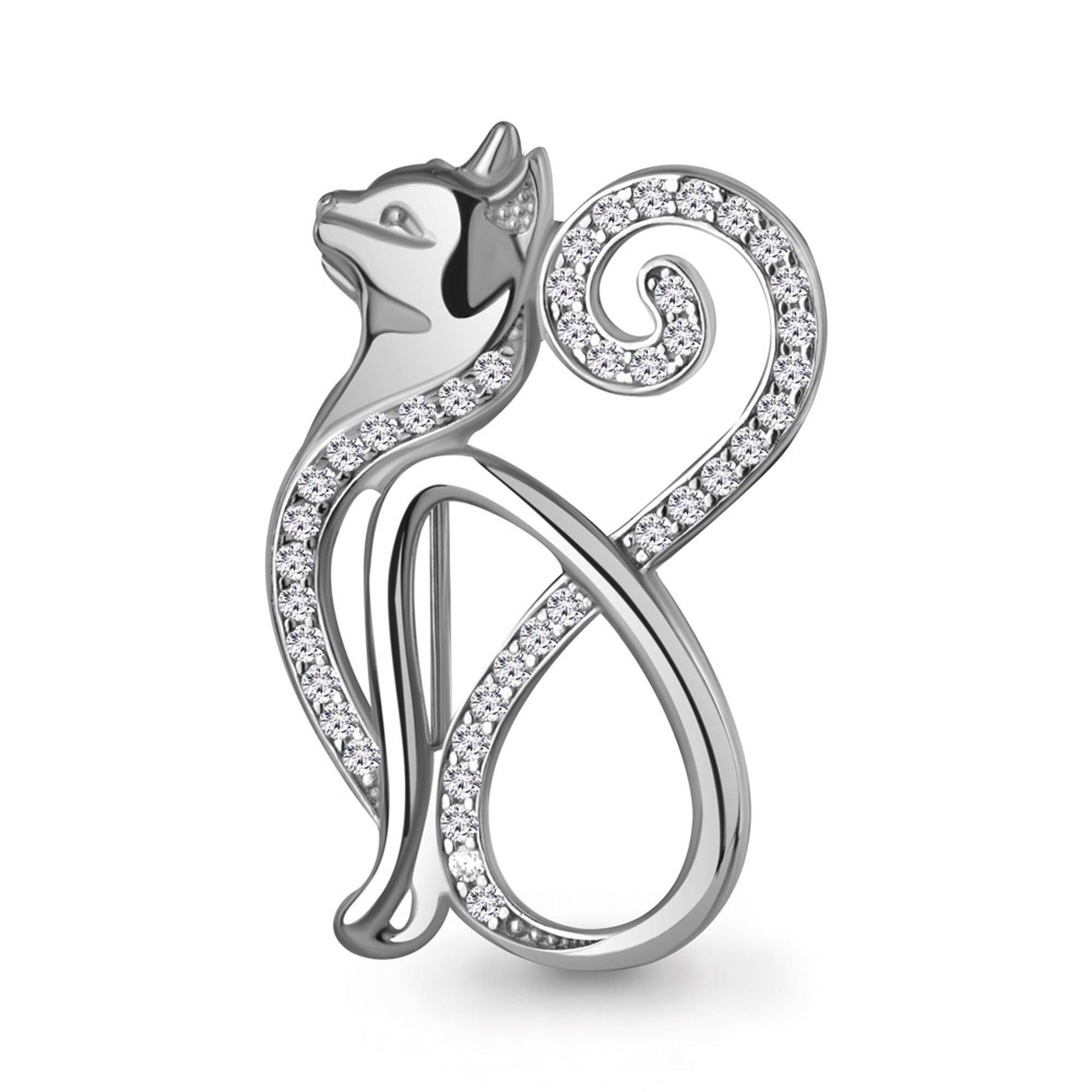 Брошь, серебро, 925 проба, родирование, фианит