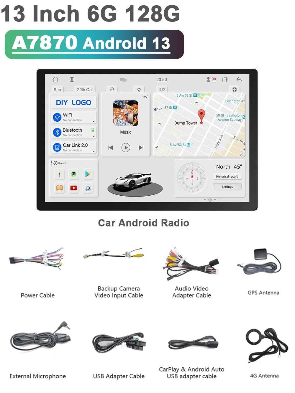 13-дюймовый 8G 256G с поворотом на 360 градусов A7870 Android 13 Автомобильный 13inch 6g 128g