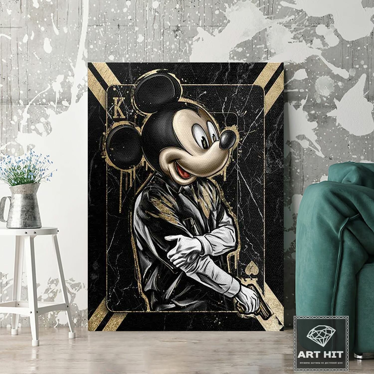 Картина Микки Маус, Дональд Дак с деньгами, 40х60 см.