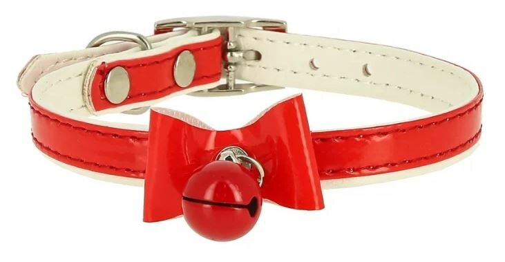 Каскад ошейник "Синтетик" двойной прошитый для кошки с бантом и бубенчиком Красный