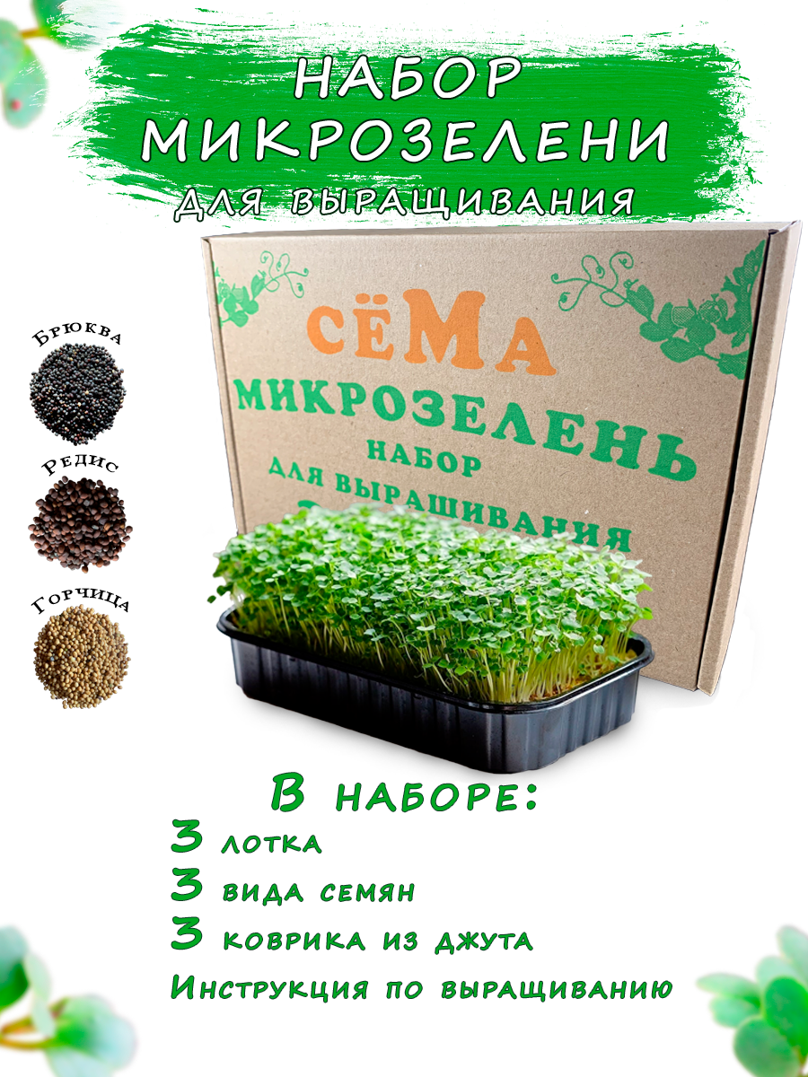 Набор микрозелени для выращивания "МикроВита" 3 вида растений