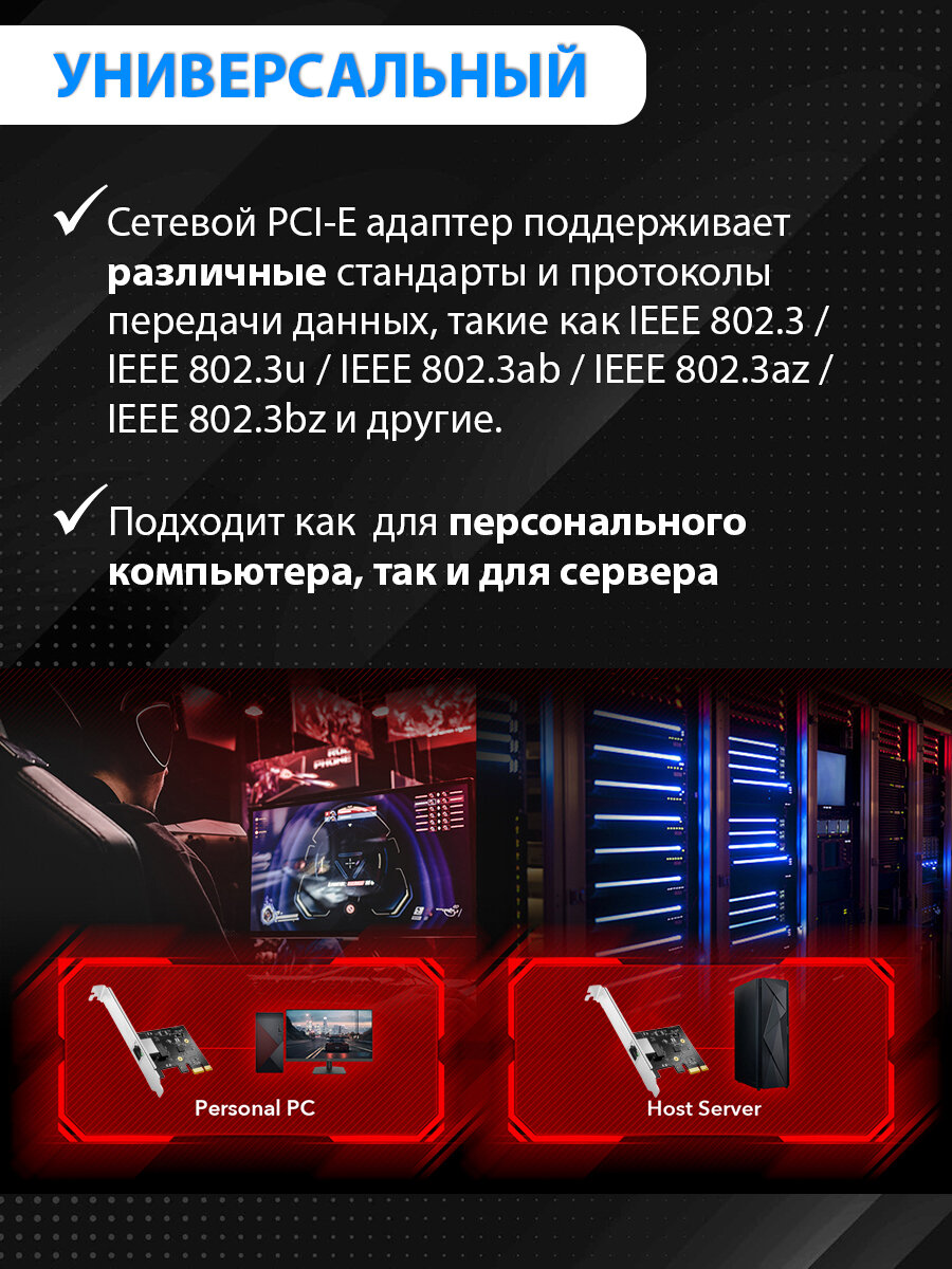 Сетевой PCI-E адаптер CUDY PE25, до 2500 Mбит/сек, с технологией Wake-On-LAN (WON) — фото 1