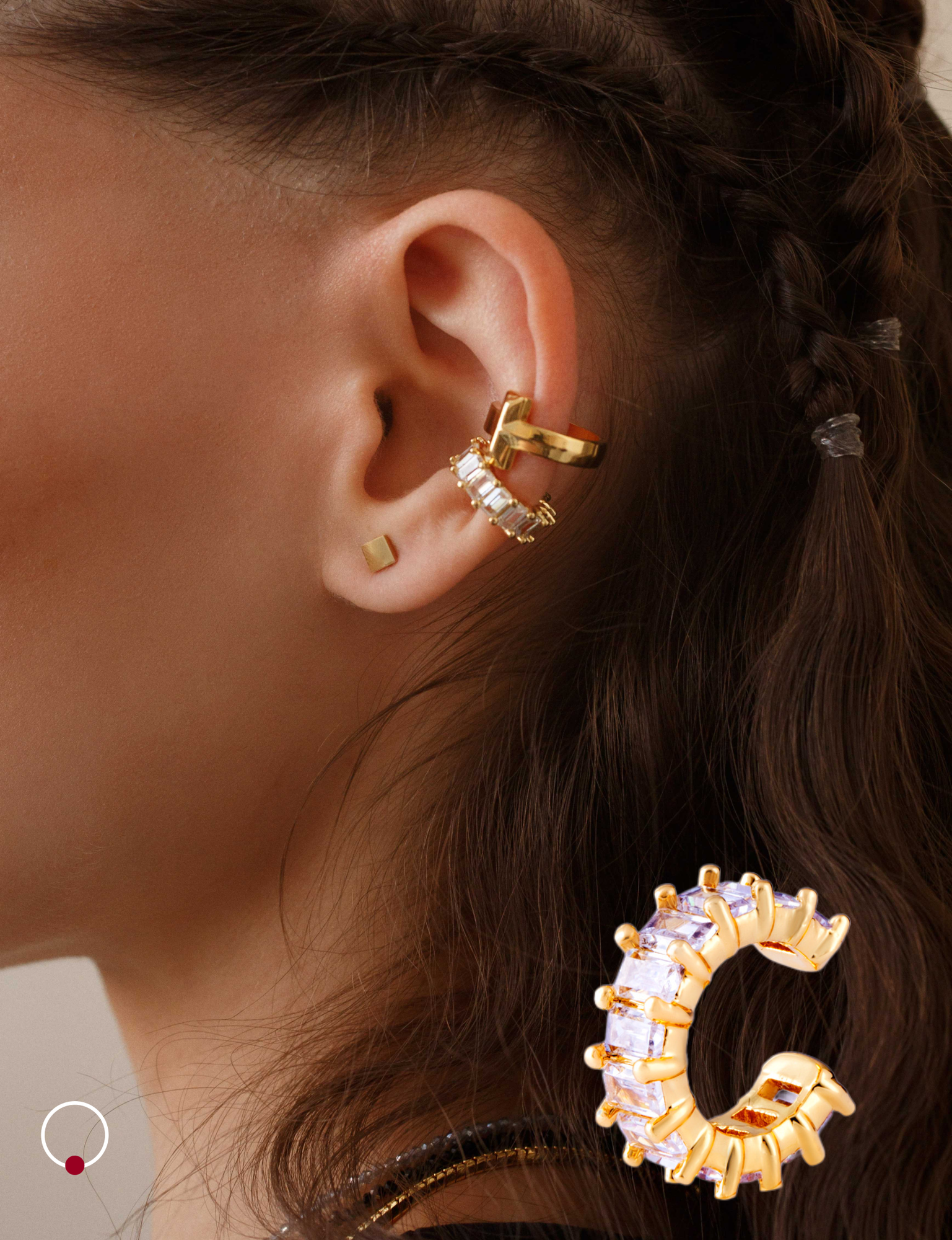 Серьги каффы, одиночные, кристалл