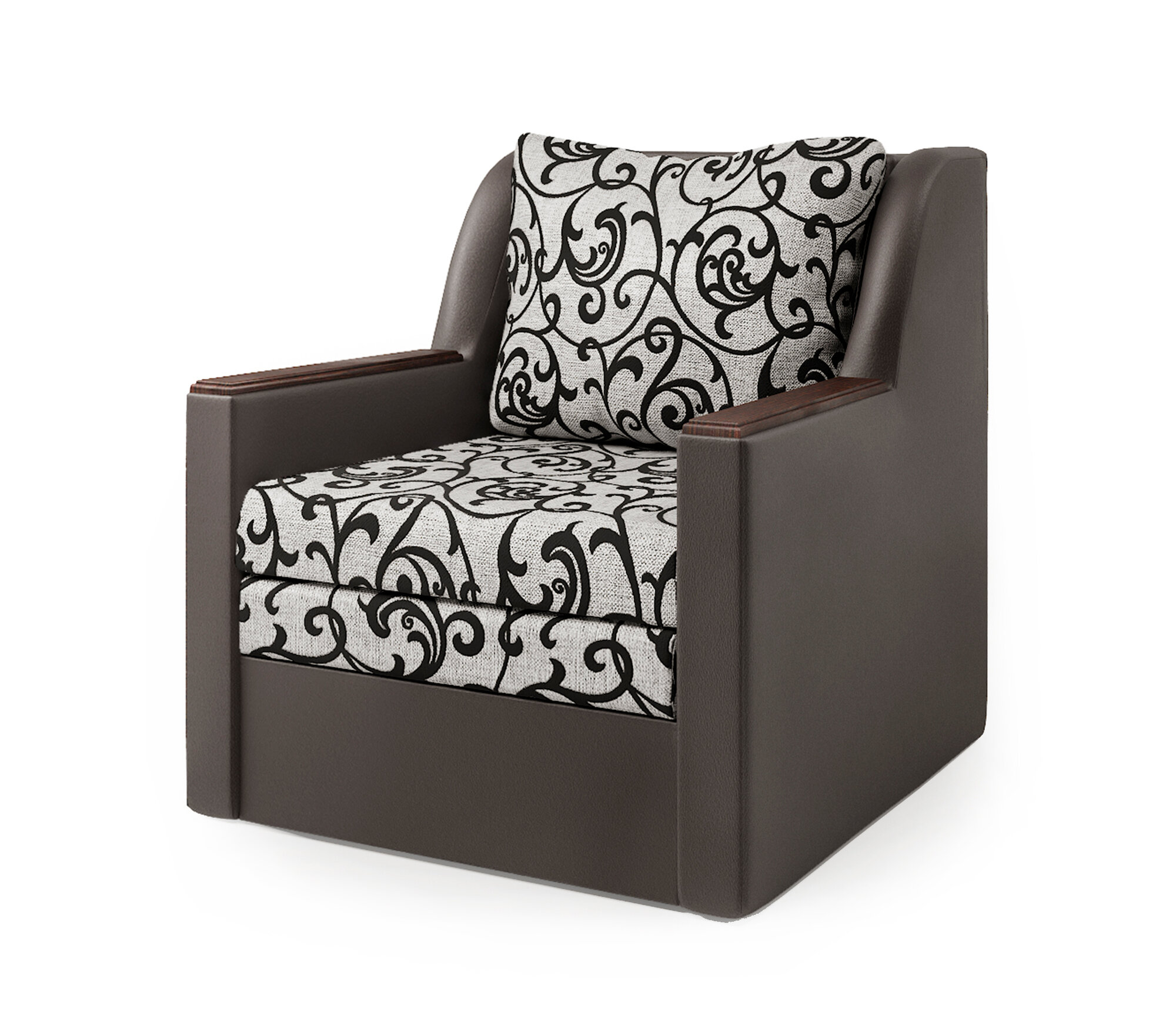 Кресло-кровать Шарм-Дизайн Соло раскладное кресло в гостиную, с ящиком для белья, 62х190 см, экокожа шоколад и узоры