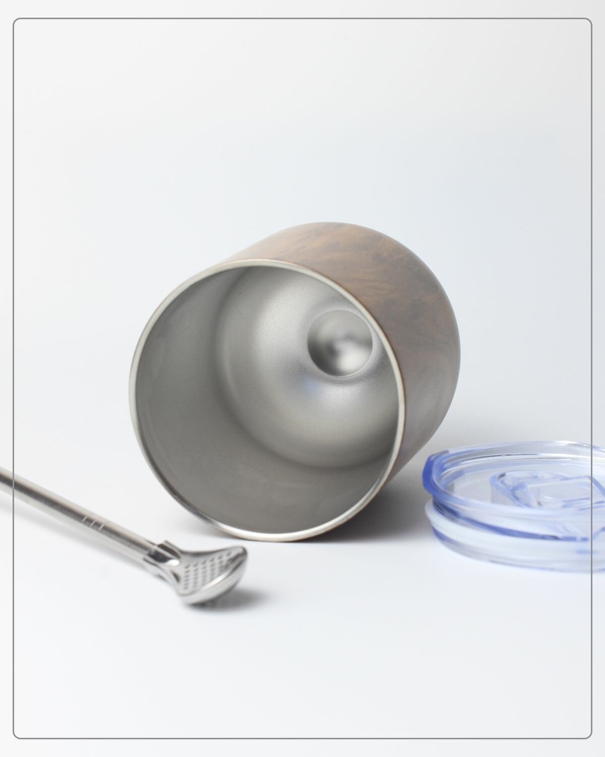 Калабас, для мате, с бомбильей, металл, двойные стенки, крышка, фильтр, коричневый