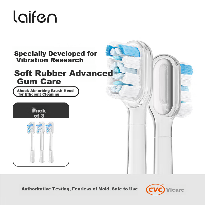 Laifen Electric Toothbrush with Official Anti-vibration Brush Head, Efficient Cleaning, Transparent Design, Pack of 3