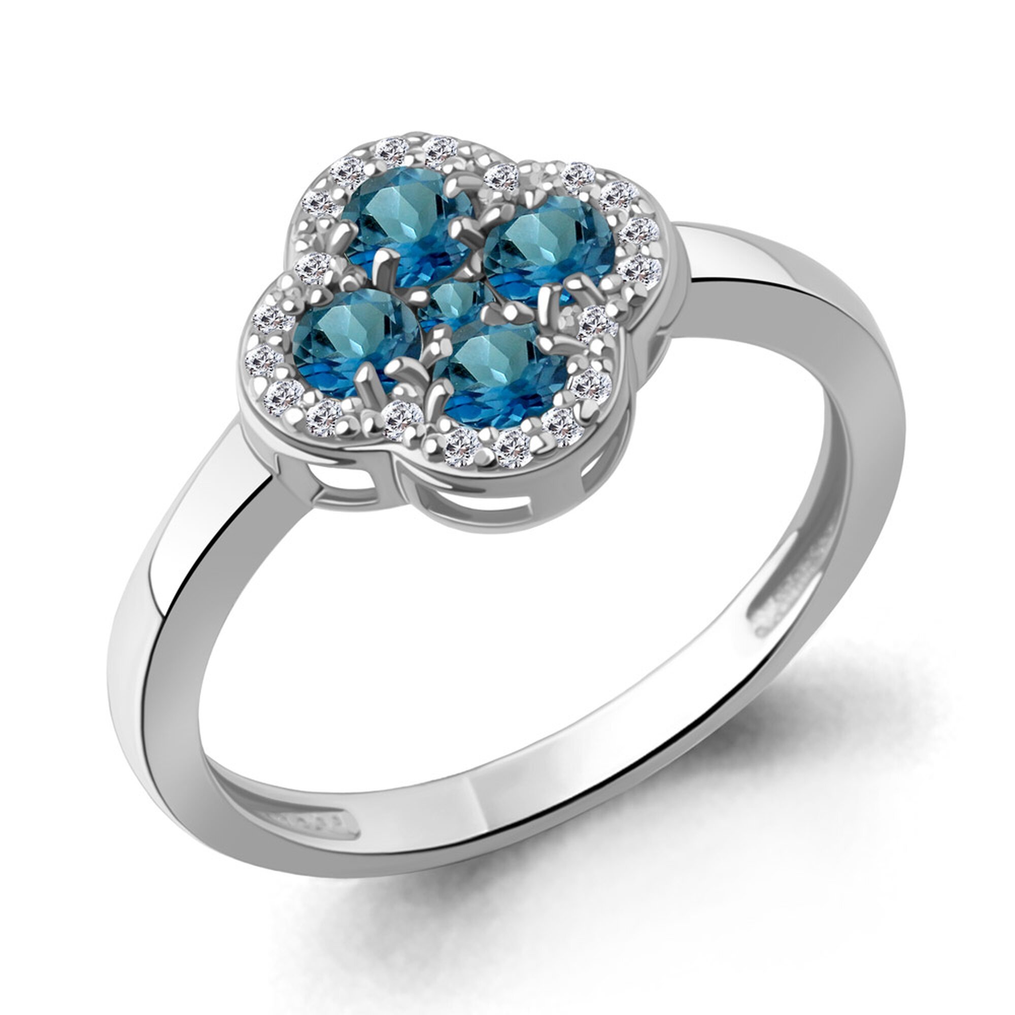 Кольцо, серебро, 925 проба, родирование, фианит, Лондон топаз