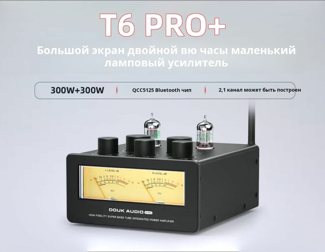 Новый модернизированный ламповый усилитель мощности DOUK AUDIO T6 PRO+ высокой мощности Bluetooth 5.1 для домашнего использования (с адаптером питания 48 В)