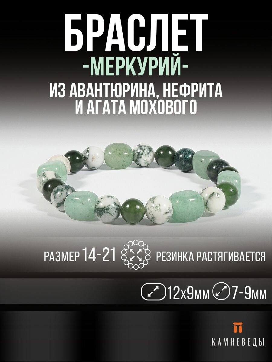 Браслет КАМНЕВЕДЫ, авантюрин, агат, нефрит
