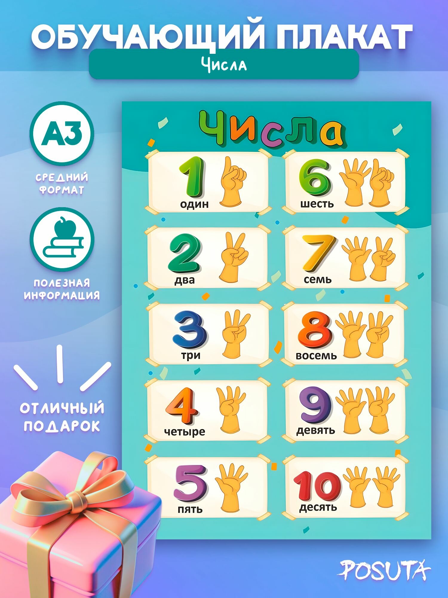 Плакат обучающий для детей Учим цифры учимся считать