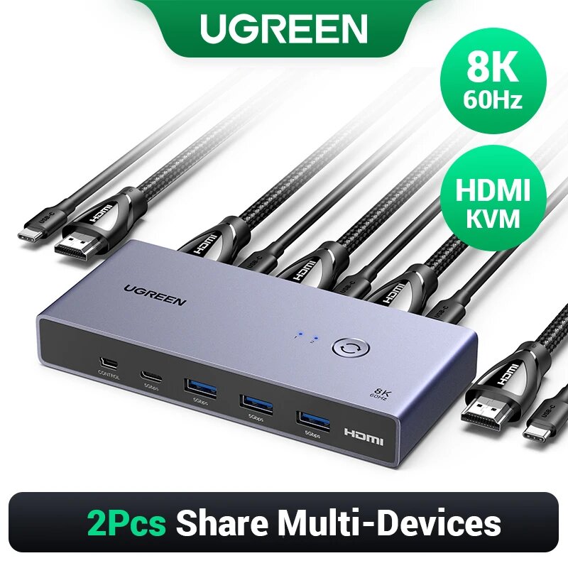 UGREEN HDMI KVM переключатель 2 портов