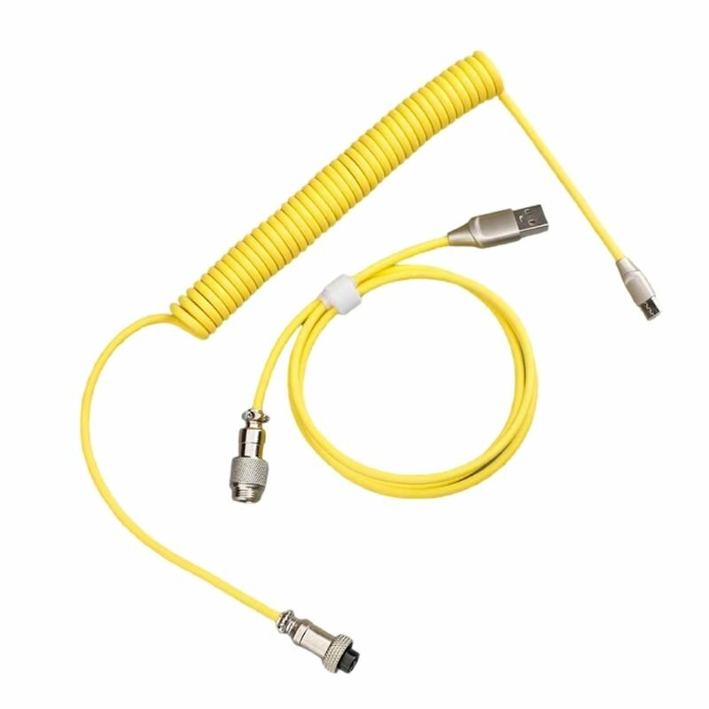 Кабель для механической клавиатуры, авиационный подключаемый кабель, спиральный пружинный USB-кабель-желтый