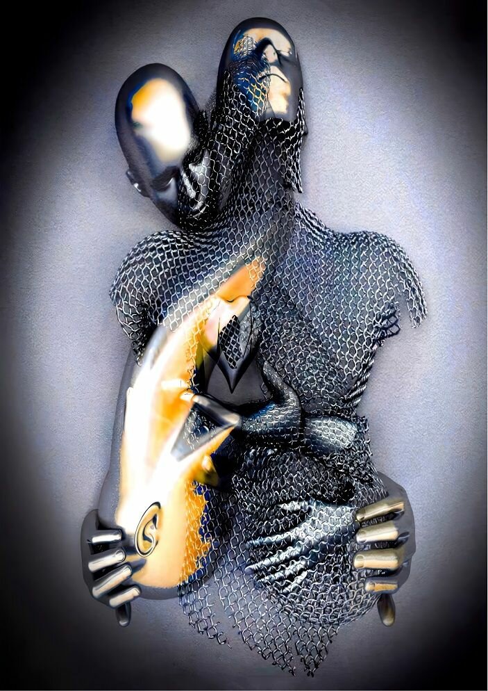 "Металлическая любовь - металлические объятия". 30*42 см, картина А3_006.