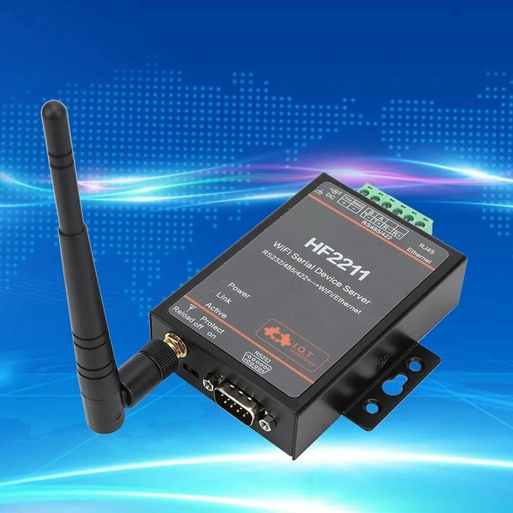 Модуль преобразователя HF2211 industrial Modbus serial RS232/RS485/RS422 WiFi/Ethernet (2211 + клейкая антенна без источника питания)