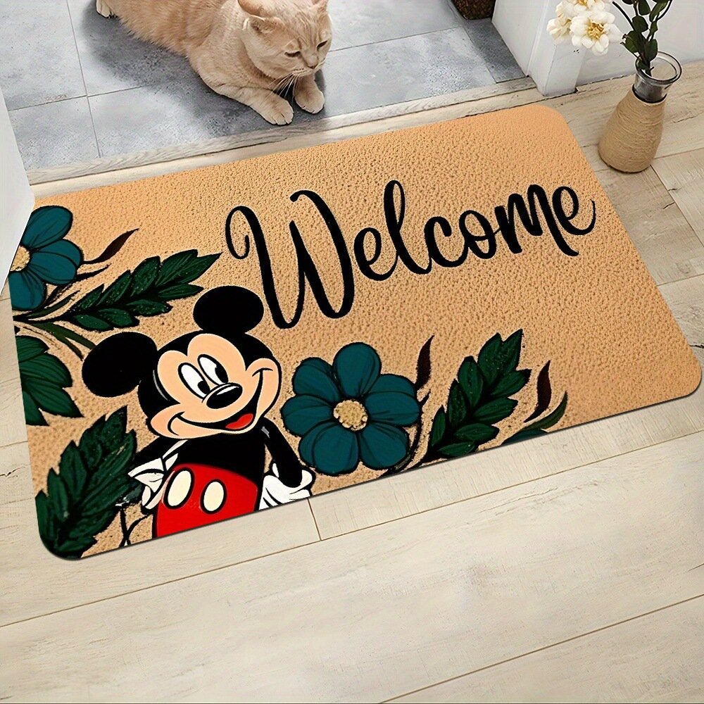 Temu Mickey Crystal Velvet Door Mat, Home Entryway Mat, Bathroom Water Absorber and Anti-Slip