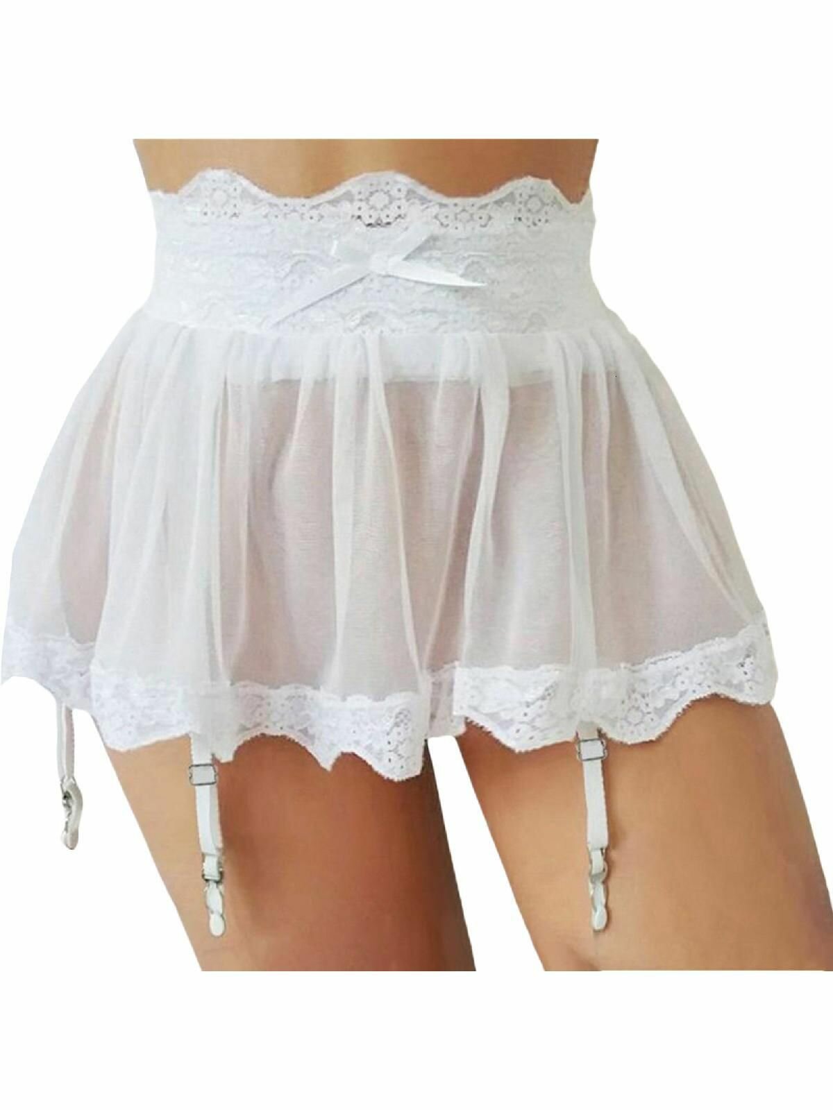 Кружевная мини-юбка из сетки с бретельками, Белый - XXL