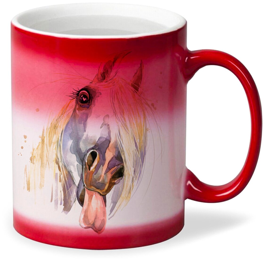 Кружка хамелеон красный CoolPodarok Животные. Лошадка