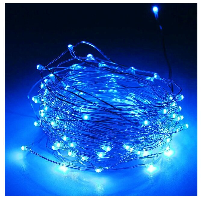 Светодиодная гирлянда Нить Роса, 12 вольт, 10 метров. Цвет свечения: Синий. IP44