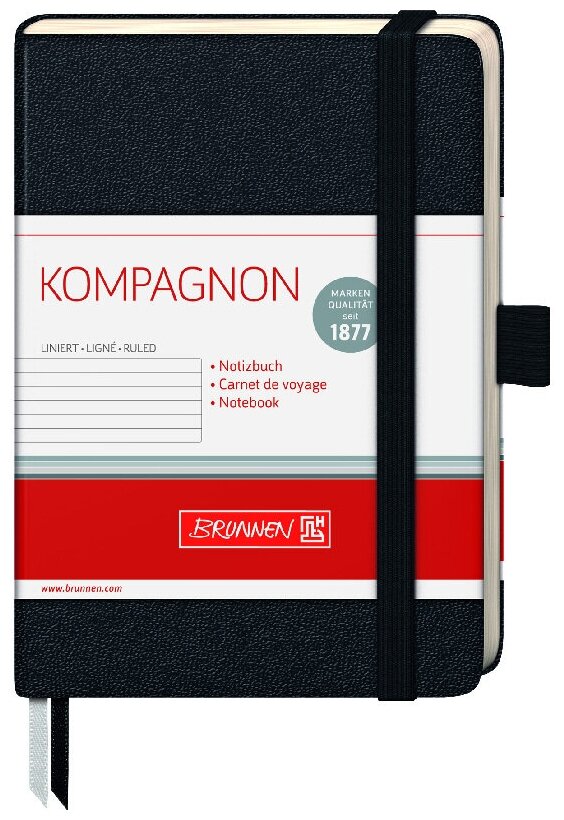 Блокнот Brunnen Компаньон Классик (пр-во Германия), на резинке, 80 гр/м2, линейка, 9.5 х 12.8 см, 96 листов Черный