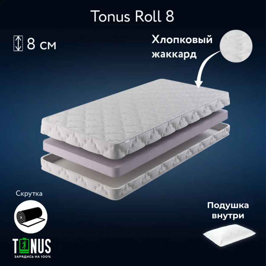 Ортопедический Матрас 80x170 беспружинный Tonus Roll 8