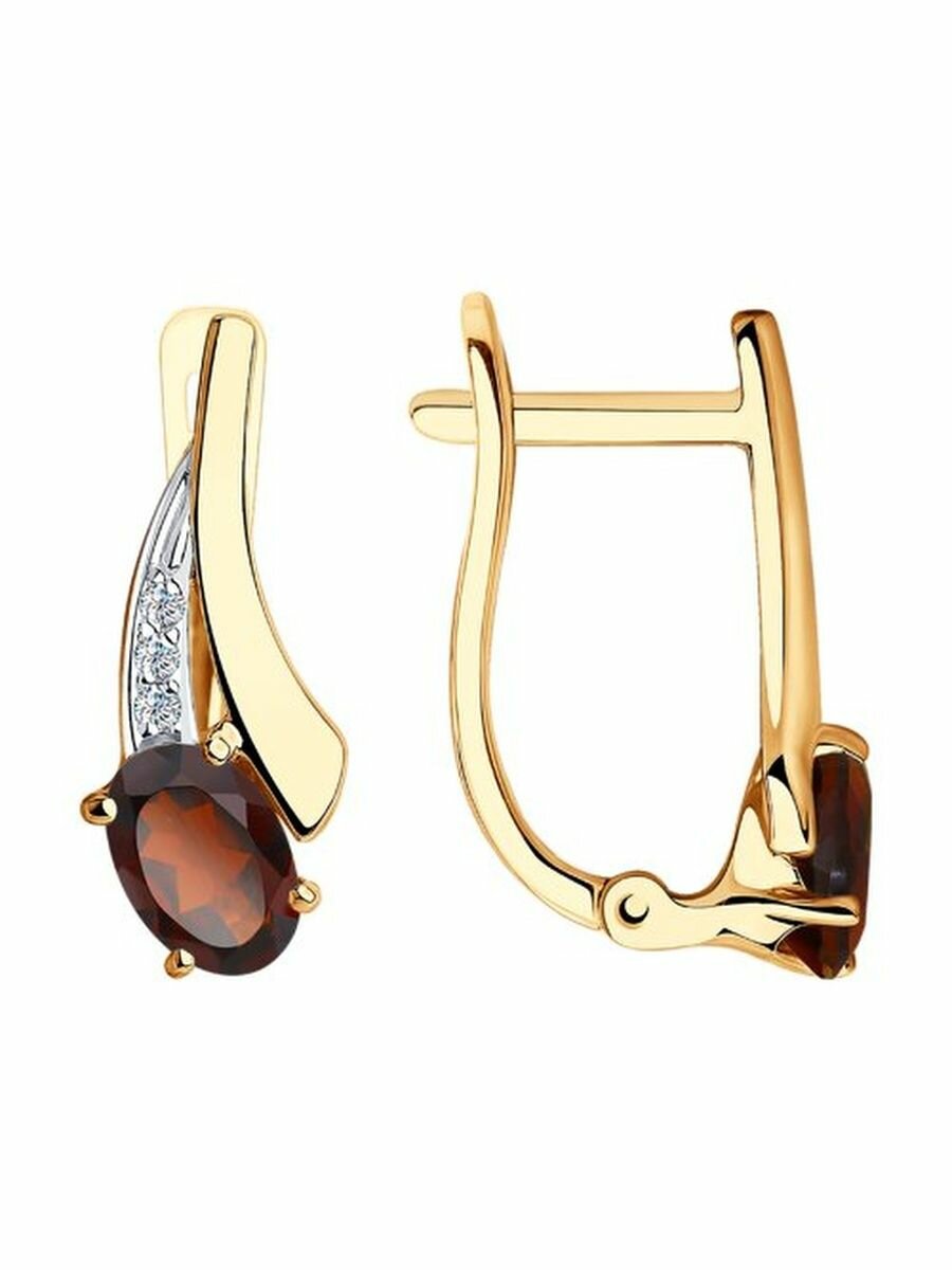 Серьги, красное золото, 375 проба, фианит, гранат