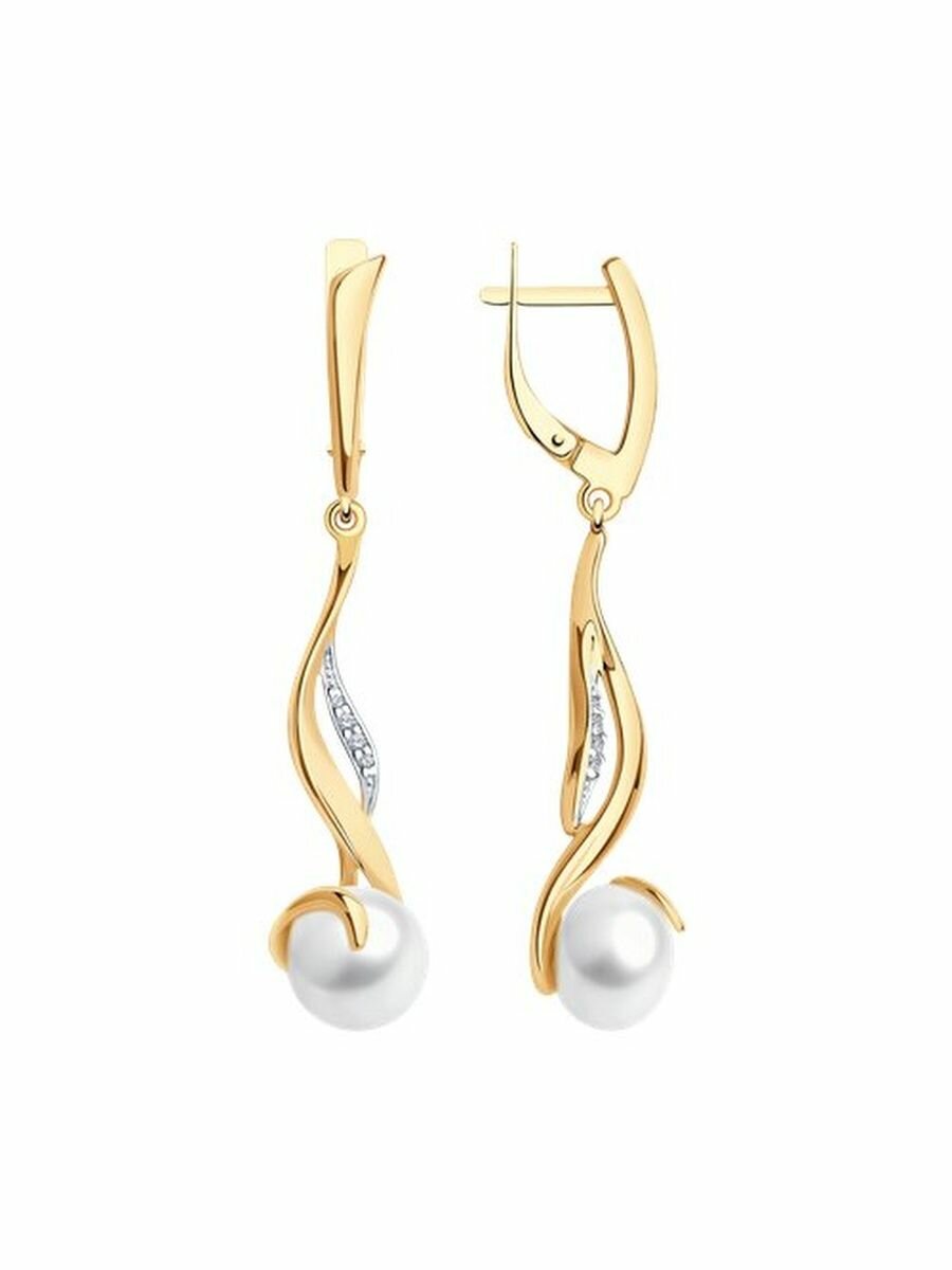 Серьги, серебро, 925 проба, родирование, фианит, жемчуг имитация