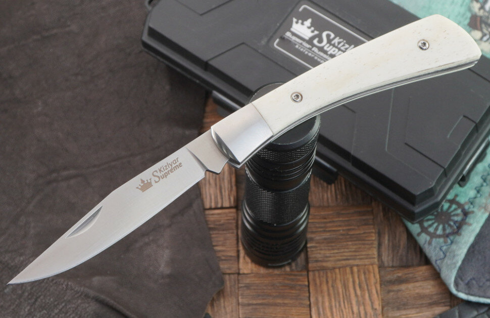 Классический складной нож Kizlyar Supreme Gent, сталь 440C, сатин, рукоять кость