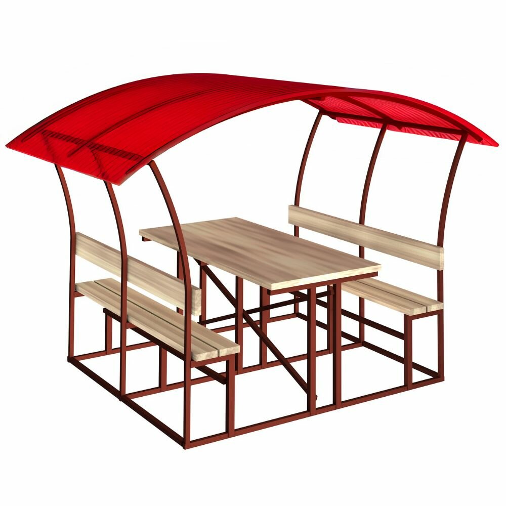 Беседка Летняя 2,7х1,8 м, металлическая с поликарбонатом красного цвета, коричневый каркас