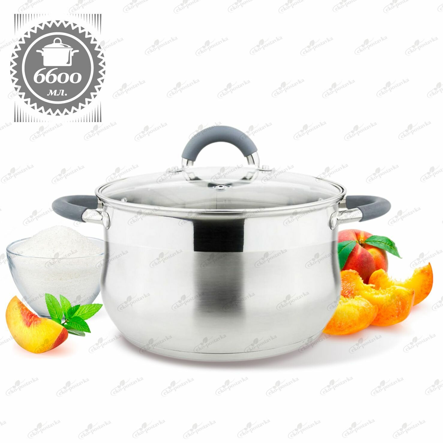 Кастрюля из нержавеющей стали со стеклянной крышкой Zeidan Madrid 24 см для газовых электрических и индукционных плит 6,6 л