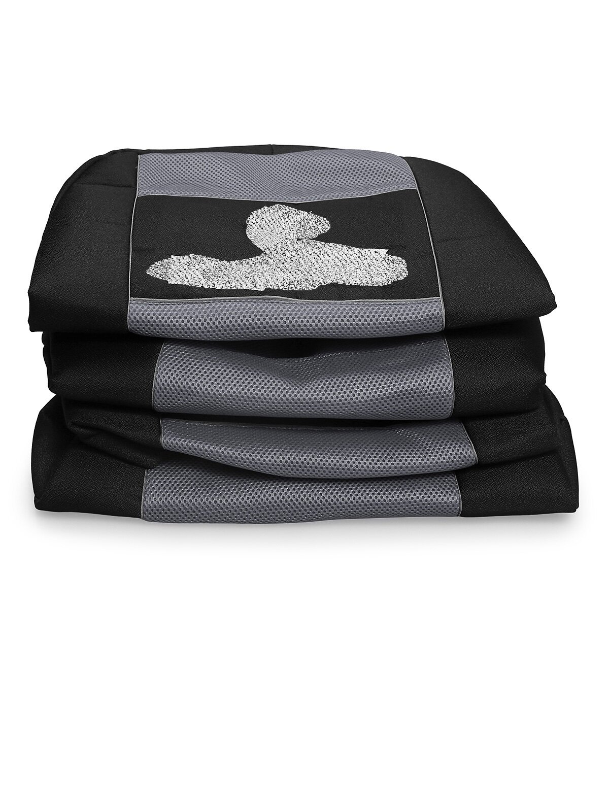 Чехлы на сиденья российских грузовиков, для КамаЗа евро (2 высоких сиденья/2 ременя). Цвет чёрный/серый. (Жаккард) Производство Россия. (13721)